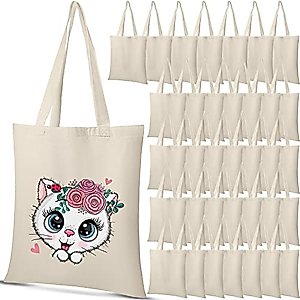 Reginary 36 Pack 13 x 15 Inch Cotton Canvas Tote Bag Bulk with Handles Blank Shopping Bag for Crafts Lightweight Economical Reusable Grocery Cloth Bags for DIY Advertising Activity Gift