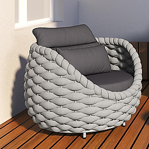 TWT Outdoor Patio Furniture, All-Weather Polyester Rope Balcony Furniture with Cushions & Pillows, Patio Couch Outdoor Patio Furniture Set for Patio, Balcony, Backyard, Deck, Poolside, Grey