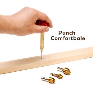 New 2 x Automatic Center Hole Punch Marker Scribe with Cushion Cap and 6 Pieces Countersink Drill Bit Set 1/4 Inch Hex Shank 9