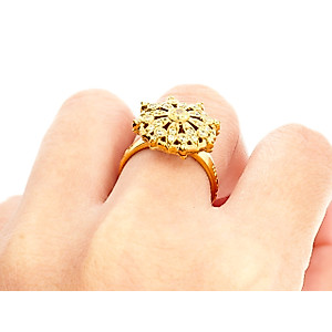 ETHNIQ Felicia Collection Statement Ring Floral Design 22K Gold Plated adorned with Yellow Sapphire Cubic Zirconia Gift Ideas for All occasions & Seasons Women's rings Size 10.25