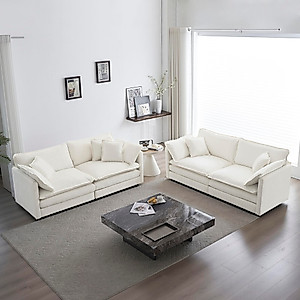 ANZEHOME 76.7" Loveseat Sofa Couch for Living Room, Modern Upholstered 2 Seat Sofa, Sectional Sofa Couch with 4 Toss Pillows, Deep Seat Loveseat for Apartment, Chenille Fabric - White