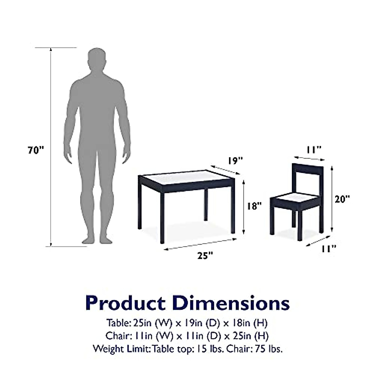 Baby Relax Hunter 3-Piece Kiddy Table & Chair Kids Set, Blue / White
