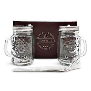 Gift Set Mason Jar Mugs with Handle, Regular Mouth Colorful Lids with 2 Reusable Stainless Steel Straw, Set of 2 (Silver), Kitchen GLASS 16 oz Jars,"Refreshing Ice Cold Drink" & Dishwasher Safe