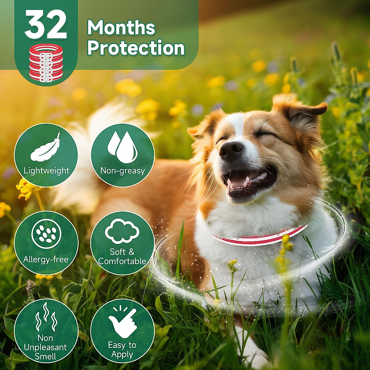 Woyamay 4 Pack Flea Collar for Dogs, 32 Months Flea and Tick Prevention for Dogs, Adjustable Flea and Tick Collar for Dogs, Dog Flea and Tick Collar, Water-Resistant Dog Flea Collars, Red & White