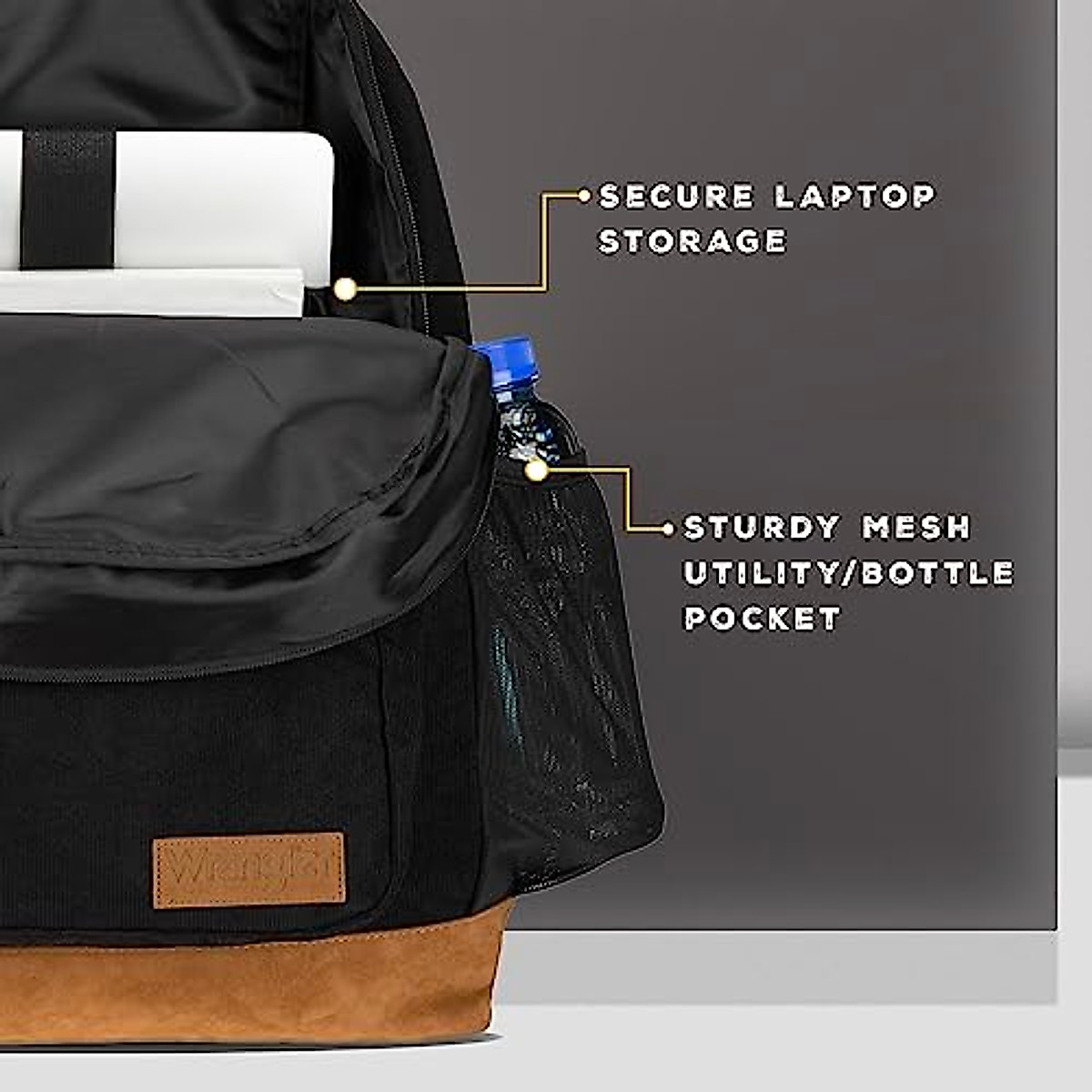 Wrangler Yellowstone Sturdy Backpack for Travel Classic Logo Water Resistant Casual Daypack for Travel with Padded Laptop Notebook Sleeve (Black Corduroy)