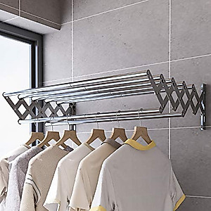 qurutma Wall Mounted Clothes Drying Rack,Stainless Steel Accordion Retractable Drying Rack for Laundry Room/Bathroom Tower，Easy to Install 31-inch Rod, 60 lb Capacity- Indoor and Outdoor Use