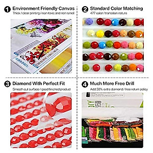 DIY 5D Diamond Art Kits for Adults,Fire Water Angel Magic Wings 5 Piece Multi Full Drill Diamond Embroidery Kit Home Office Wall Art Decor Paint by Numbers 17.7x37.4 inch