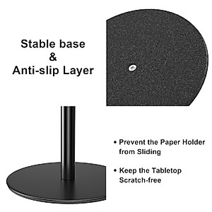 Black Paper Towel Holder Countertop - Free Standing Paper Towel Holder Stand for Kitchen Rolls, Non Slip Paper Towel Roll Holder, Modern Kitchen Countertop Organizer Fits Most Size Paper Roll