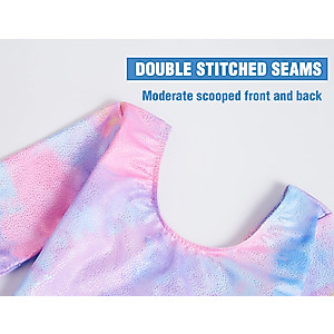 TENVDA Girls Gymnastics Leotards Toddler Kids Tumbling Outfit Size 2t 3t Sparkle Purple Tie Dye Long Sleeve Bodysuits