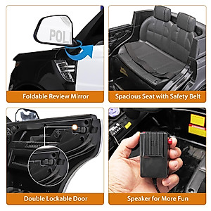 Police Car Ride On TOBBI Kid Car Cop Car for Kids to Drive with Parent Remote 12V Big Police Car Toys for Boys Toddler Electric Police Cars for Kids Ages 3-6 with Lights and Siren, Black