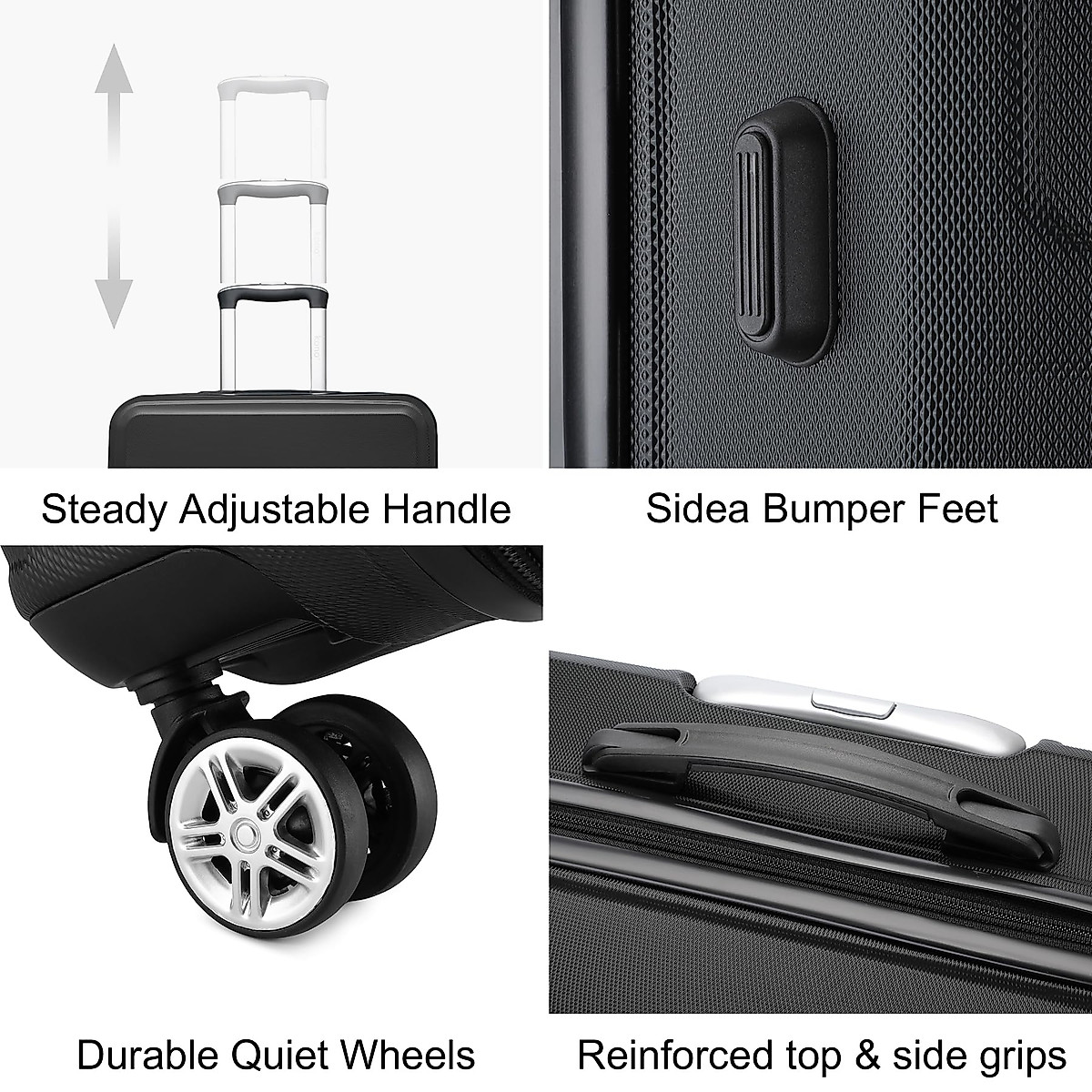 Kono 3 Piece Luggage Sets Expandable(only 28") Lightweight with Spinner Wheels TSA Lock Hardside Travel Rolling Suitcases 20in 24in 28in Carry on Black