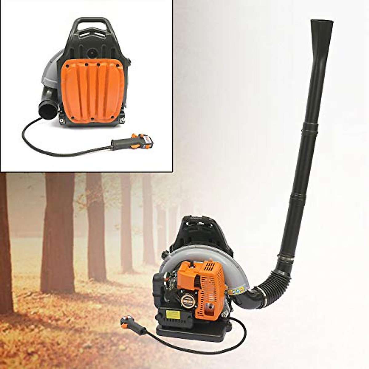 Futchoy Commercial Backpack Leaf Blower, 65CC 2-Stroke Gasoline Powered Blower with Adjustable Outlet Length Nozzle, Suitable for Domestic and Industrial Use