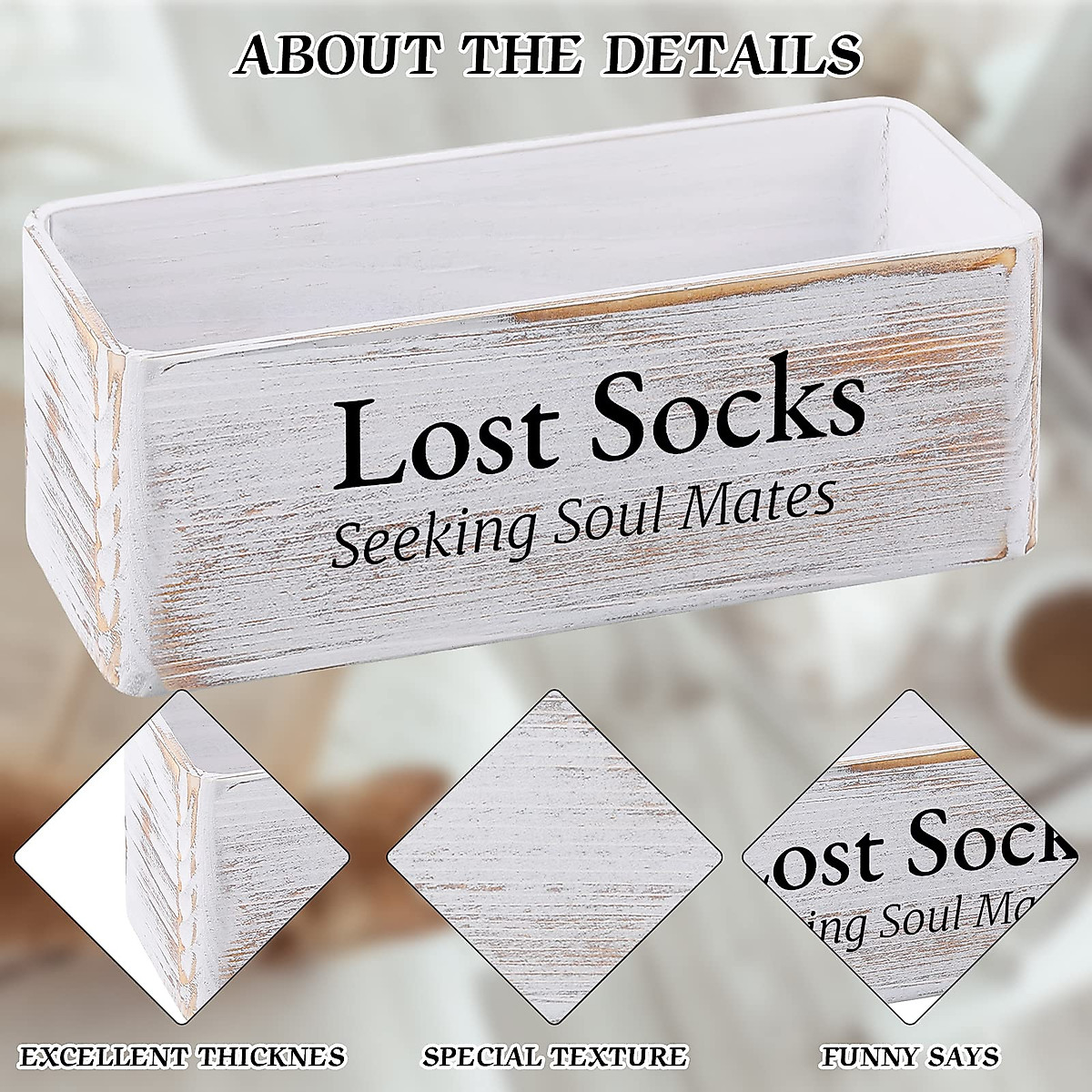 Farmhouse Lost Socks Storage Funny Laundry Sign Wooden Storage Baskets Laundry Room Storage Missing Socks Laundry Decor Farmhouse Sock Basket for Laundry Room Wall Decor (11.02 x 3.54 x 3.54 Inch)