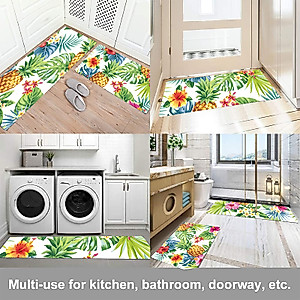 Vantaso Kitchen Mat Rug Tropical Pineapples Flowers Palm Leaves Set of 2 Cushioned Non-Slip Kitchen Floor Mats Comfort Runner Rugs