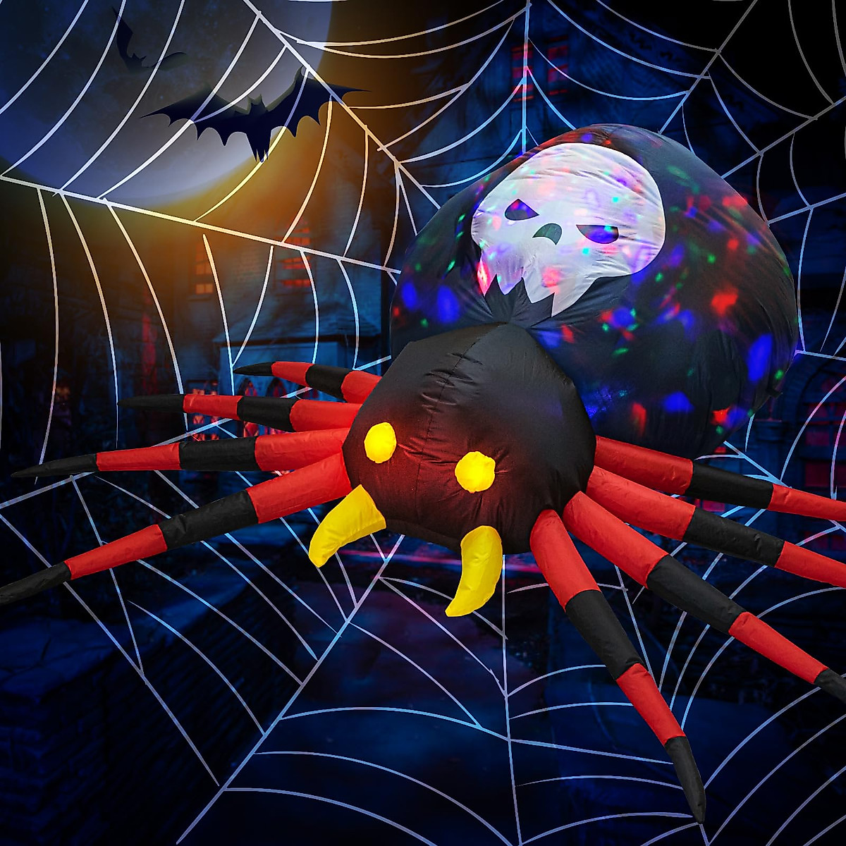 Giant 6.0 FT Halloween Inflatable Red Spider with Swirling and Magic Lights, Outdoor Yard Garden Decorations Clearance for Holiday/Party, Blow Up Decor with Built-in Lighting (6.0FT)