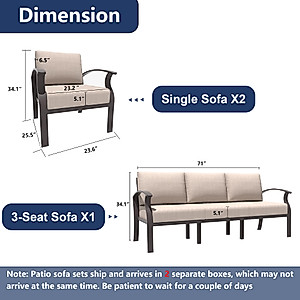 Rwnnad Patio Furniture Set 3-Piece Aluminum Sectional Sofa with armrest, Modern Outdoor Conversation Set 5 Seats, Outdoor Chairs with Thick Cushion, Sand