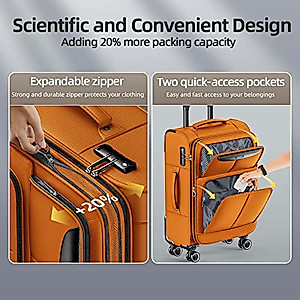 SHOWKOO Luggage Sets 3 Piece Softside Expandable Lightweight Durable Suitcase Sets Double Spinner Wheels TSA Lock Hot Orange (20in/24in/28in)