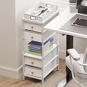 AMBIRD 4-Drawer Dresser,Fabric Dresser Storage with Drawers, Fabric Dresser Tower, Vertical Storage Drawer Units for Bedroom, Hallway, Closet, Office, Move Free with Wheels (White)