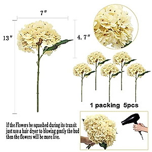 Blooming Paradise Artificial Fake Flowers Plants Silk Hydrangea 1 Flower Head Arrangements Wedding Bouquets Decorations Plastic Floral Table Centerpieces Home Kitchen Garden (Cream)