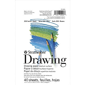 Strathmore 25-005 200 Top Tape Binding Acid-Free Light-Weight Drawing Pad, 70 lb, 5-1/2" x 8-1/2" Size, 40 Sheets, 0.5" Height, 5.5" Width, 8.5" Length