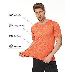 MAGCOMSEN Sports Shirts for Men Dry Fit Crew Neck Quick Dry Cool Lightweight Marathon Tee Hiking Athletic T Shirt Orange L