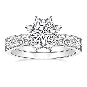TIGRADE 1.25CT Bridal Ring Sets Round CZ Engagement Rings Promise Rings for her Wedding Bands for Women Size 4-11, Silver, Size 6.5