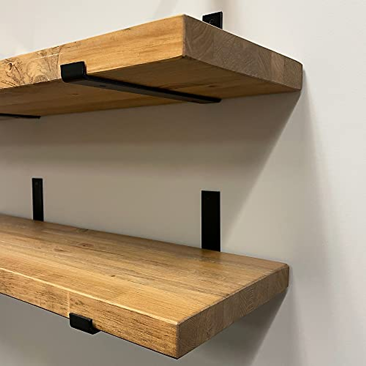 Rustic Shelves with J-Brackets Set of 2, Industrial Shelf, Kitchen Shelves, Solid Wood, Decorative Wall Storage, Heavy Duty, URBANDI (Brown, 24Wx10D)