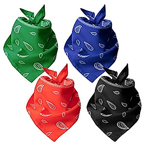 Cholo Gangsta Dog Bandanas, 4 Packs Western Cowboy Reversible Kerchief Triangle Scarf Bibs Washable Adjustable Pet Accessories Gift for Small Medium Large Puppy Dog Cat Boy Girl, Black/Blue/Green/Red