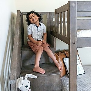 Max & Lily Low Bunk with Stairs and Three Guard Rails, Clay
