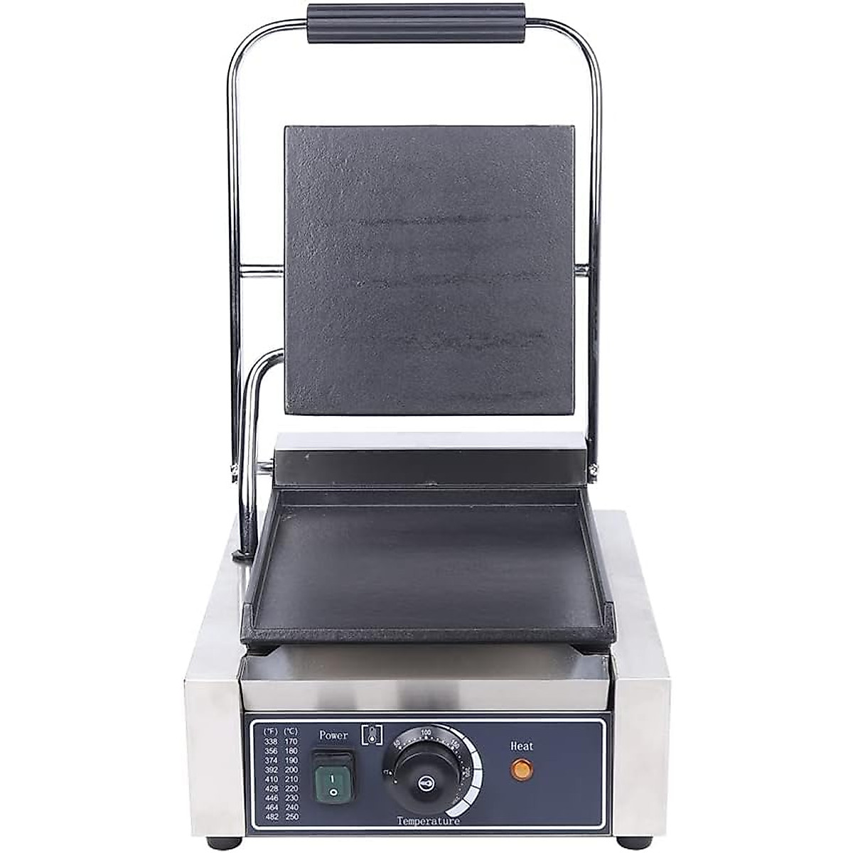 Commercial Electric Griddle 110V Sandwich Single Panini Press Grill Maker Toaster, Smooth Flat Surface Sandwich Maker with Cleaning Sponges,Portable Hamburg Maker for Restaurant Cafe,1800W