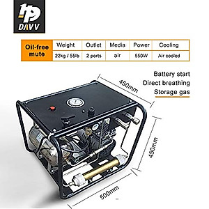 HPDAVV 12V 550W Air Compressor for Snorkeling Hookah Diving Compressor 8bar / 115psi with 50ft Hose & Respirator,Two Air Outlets,US After-Sales Service,Operational Video (A:Black)