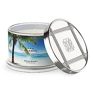Premium Scented 4-Wick Candle, Sea-Breeze, HomeWorx by Slatkin & Co - 18 oz - Long-Lasting Jar Candle, 30-55 Hours Burn Time - Notes of Tropical Jasmine, Lemon Zest, Crisp Watery Greens & Wild Orchid