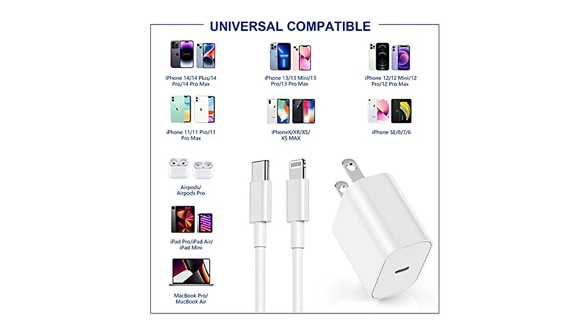 iPhone Fast Charger Block: MFi Certified 20W USB-C Cable