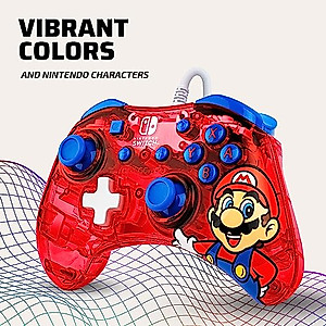 PDP Rock Candy Enhanced Wired Power Nintendo Switch Pro Controller, Official Licensed Nintendo Switch Mario Accessories/Switch Lite/OLED Compatible, Compact Durable for Travel, Ergonomic Non-Slip Joystick