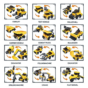 ATDAWN 12 Pcs Prefilled Easter Eggs with Construction Vehicles Building Blocks for Easter Basket Stuffers, Easter Egg Hunt, Easter Party Favors