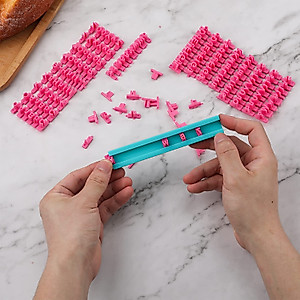 3pcs Alphabet Letter Stamps for Clay with 2pcs Combination Tools, Plastic Number and Letter Stamps for Clay Tiny Cookie Stamp for Biscuit Pottery DIY Projects Pink and Brown