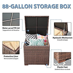 JOIVI Patio Furniture, Small Sectional Sofa Set with Storage Box, Outdoor Patio PE Rattan Conversation Set, All Weather Brown Wicker Couch with Cushions and Tempered Glass Coffee Table, Beige