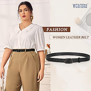 WERFORU Women Black Leather Belt Plus Size Polished Buckle for Jeans Pants(Suit for Size 46-50 Inches, Black)
