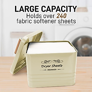 ELITAPRO Dryer Sheets Holder for Laundry Room - Farmhouse Dryer Sheet Box with Lid - Laundry Room Decor & Accessories - Metal Dryer Sheet Container for Laundry Room Organization & Storage (Ivory)