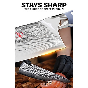 Dalstrong Chef Knife - 8 inch Blade - Shogun Series - Japanese AUS-10V Super Steel Kitchen Knife - Lightblue Handle ABS - Damascus - Razor Sharp Chef's Knife - Professional Full Tang Knives - Sheath