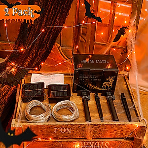 Ｗoohaha Solar Halloween Lights Outdoor,2 Pack Each 33Ft 100LED Orange Halloween Lights,Copper Wire Solar Powered Fairy String Lights 8 Modes for Garden,Tree,Thanksgiving,Christmas,Parties,Home Decor