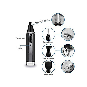 4 in 1 Rechargeable Nose Sideburn Eyebrow Beard Ear Hair Trimmer for Men & Women, Nose Ear Trimmer/Beard Trimmer/Sideburn Trimmer/Eyebrow Trimmer (Black)