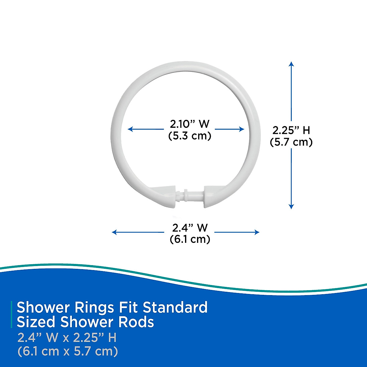 Kenney KN61217 Rust-Proof Smooth Plastic Shower Curtain Rings for Shower Curtain and Standard Shower Curtain Rod, Bathroom Use, Easy to Snap Closure, Easy to Install, Set of 12, White