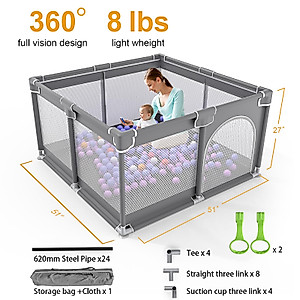 Baby Playpen, Playpen for Babies and Toddlers Thickened Sponges Ensure Safety, Indoor & Outdoor Baby Play Yards with Breathable Mesh Anti-Fall Playpen & Anti-Slip Base