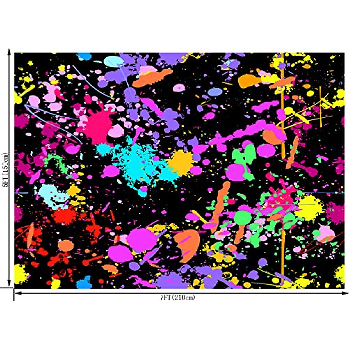 OUYIDA 7X5FT Neno Glow in The Dark Birthday Backdrops Colorful Graffiti Splash Paint Party Background Slime Happy Birthday Black Light Sleppover Party Decorations for Kids Birthday Banner CEM123B