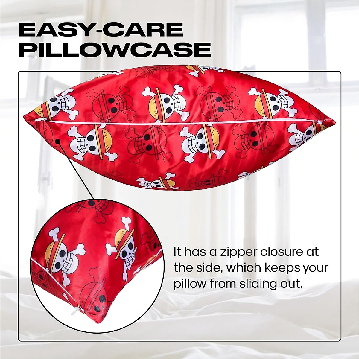 Silk Anime Pillow Case - Decorative Pillows Cover Couch Bed, Satin Smooth Fabric Pillowcase with Zipper for Hair and Skin, RS