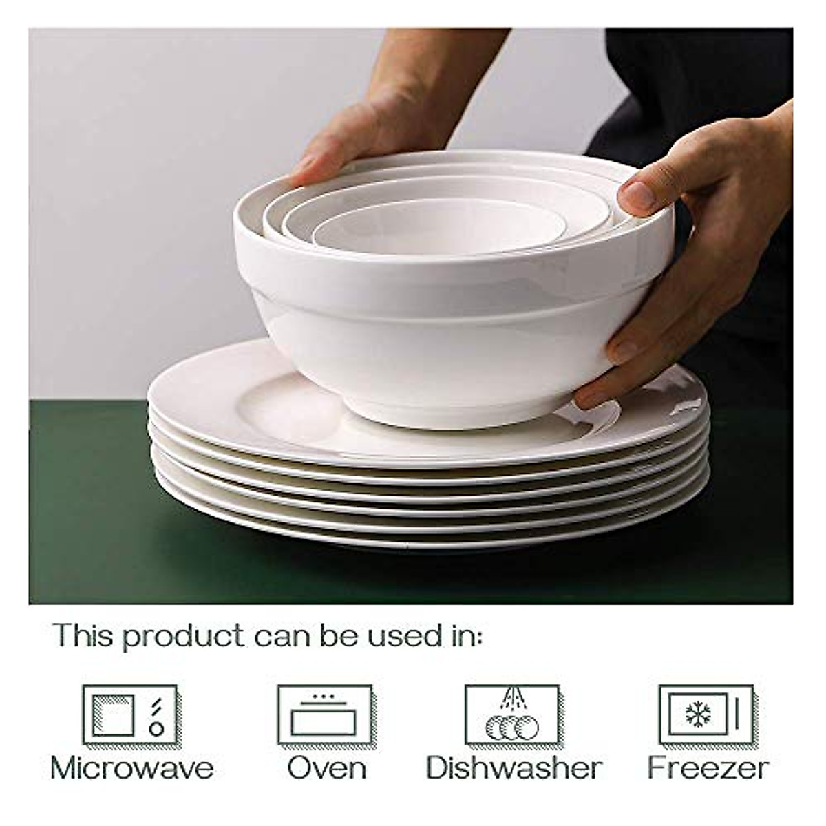 DOWAN Serving Bowls, 64/42/22/12 Oz Serving Dishes for Entertaining, White Porcelain Nesting Bowls Set, Microwave & Dishwasher Safe, Versatile Prep Bowls for Fruit Salad Pasta Ice Cream Dessert Cereal