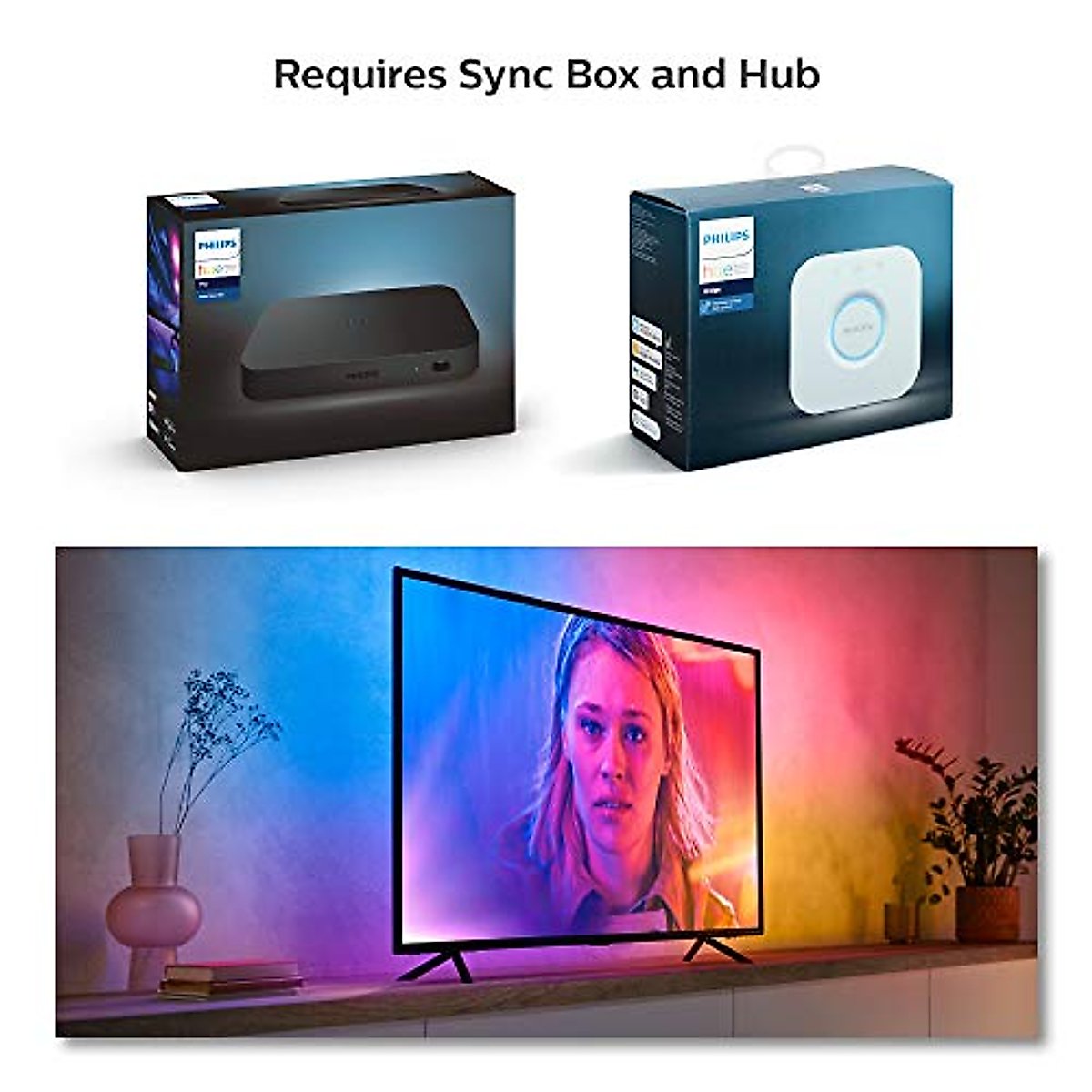Philips Hue Gradient LightStrip 65" (Sync with TV, Music and Gaming) & v2 Smart Dimmer Switch and Remote, Installation-Free, Smart Home, Exclusively Smart Lights (2021 Version), White