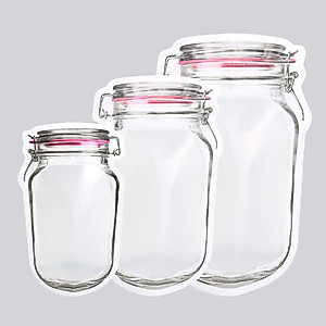 Pack of 100 Refillable FDA Compliant Translucent Mason Jar Design Snack Storage Stand-Up Zip Seal Pouch (Red, 3oz)