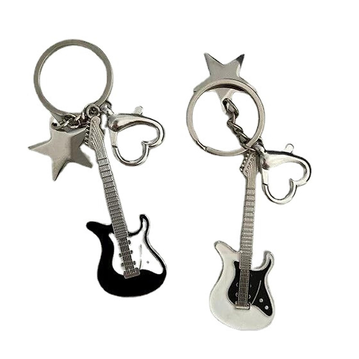 mdgfge Punk Music Guitar Keychain Musical Instrument Star Cute Bass Keyring Electric Guitar Key Rings Key Holder Pendant for Women Men Music Lovers (2 Pcs)
